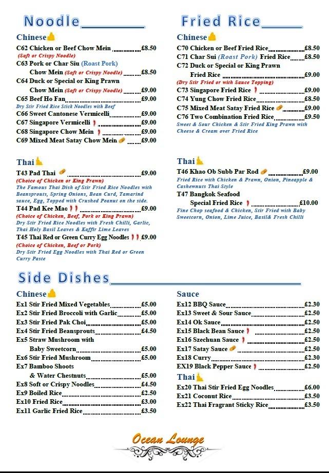 Menu at Ocean Lounge Chinese & Thai Restaurant, Manchester