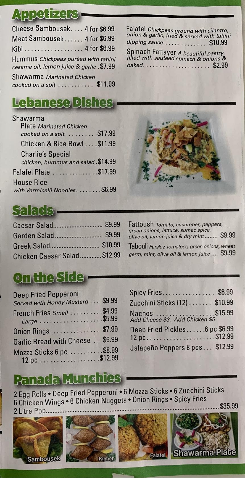 Menu at Panada Pizza restaurant, Dartmouth, 68 Highfield Park Dr