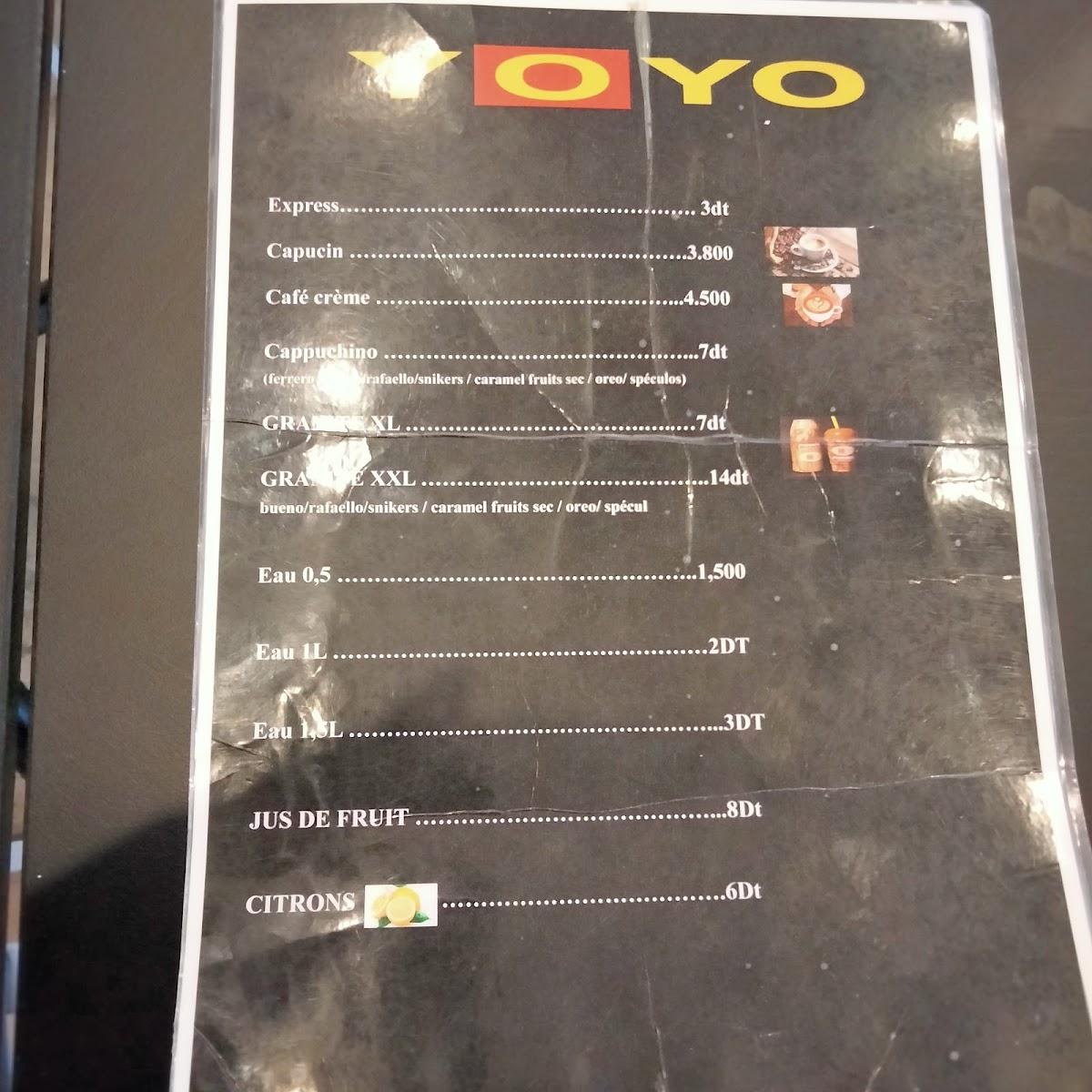 Speisekarte von Yoyo, Tunesien