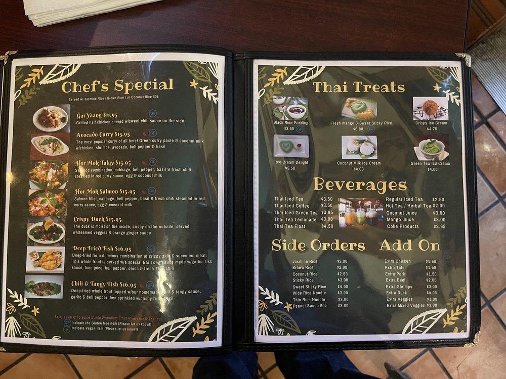 Menu at Bai Tong restaurant, Loveland
