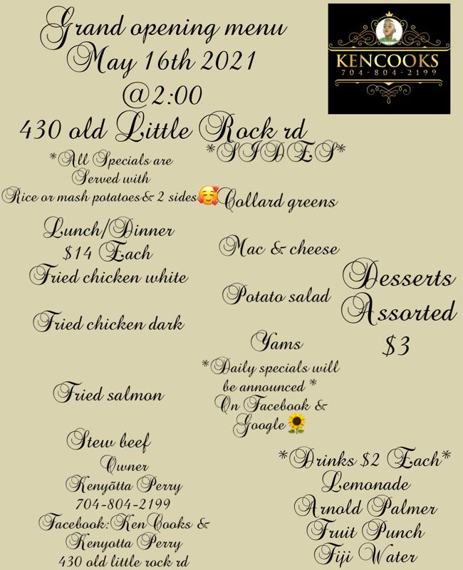 Menu at Ken Cooks (SoulFood Restaurant), Charlotte