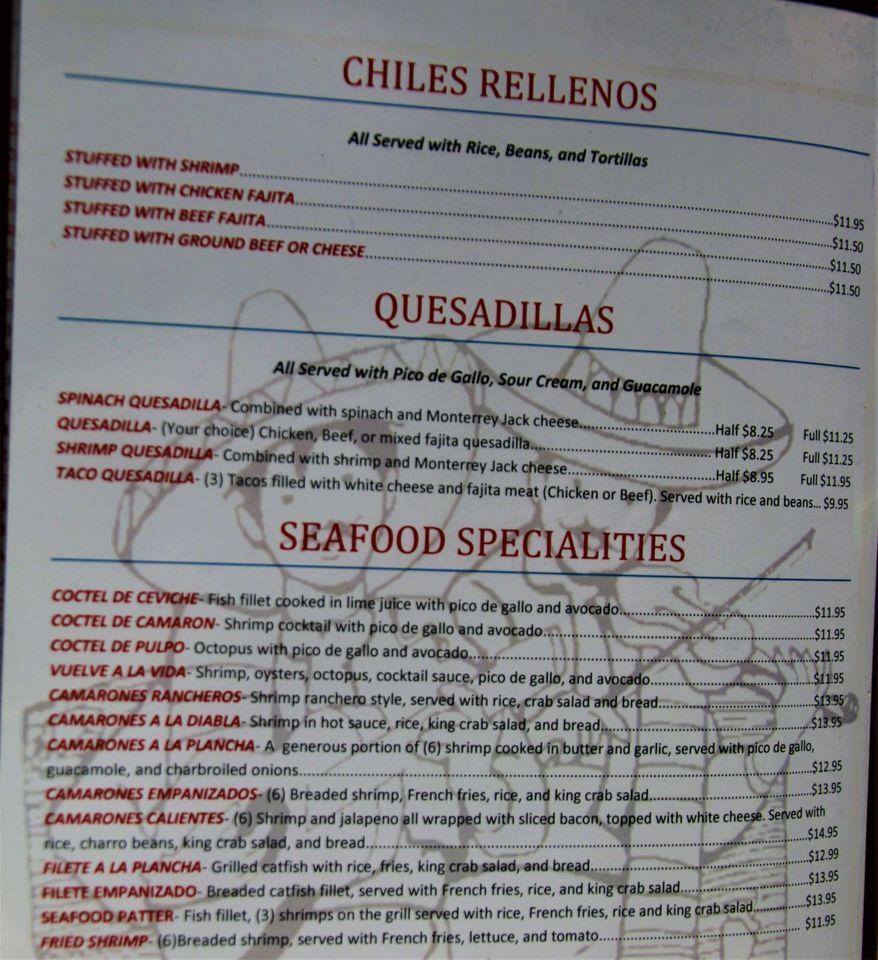 Menu at Los Panchitos Mexican Restaurant, Huntsville, Normal Park Dr