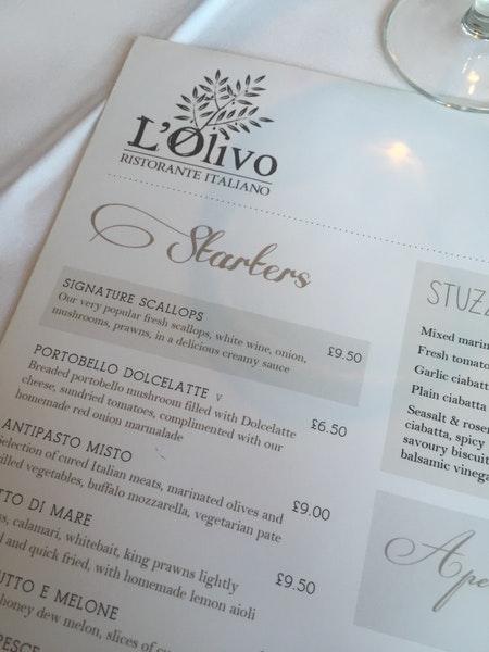 Menu at L'Olivo restaurant, Wheathampstead