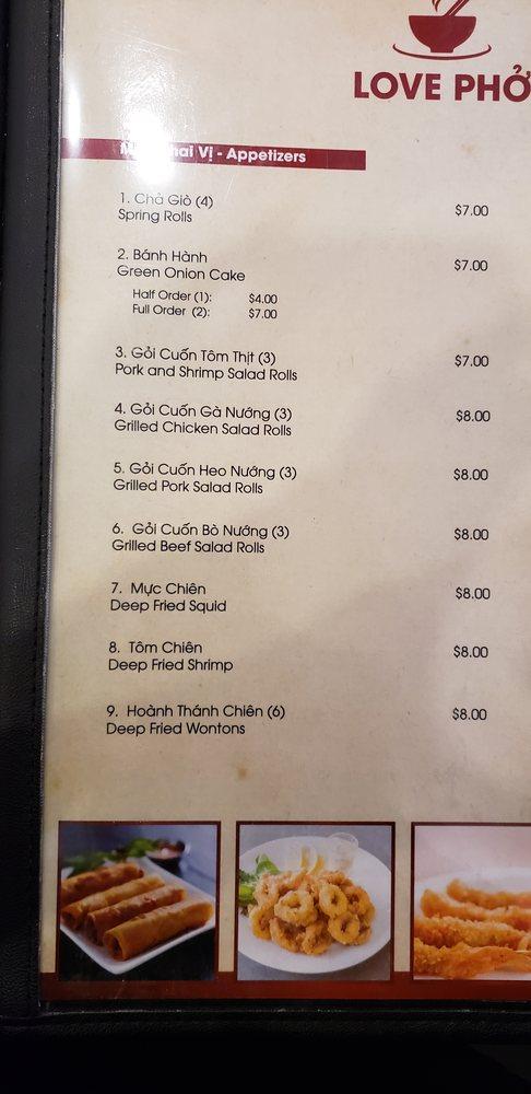 Menu at Love Pho restaurant, Edmonton, 652 Parsons Rd SW