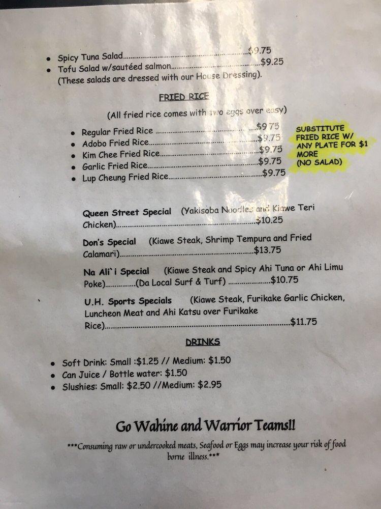 Menu at Queen Street Cafe & Grill, Aiea