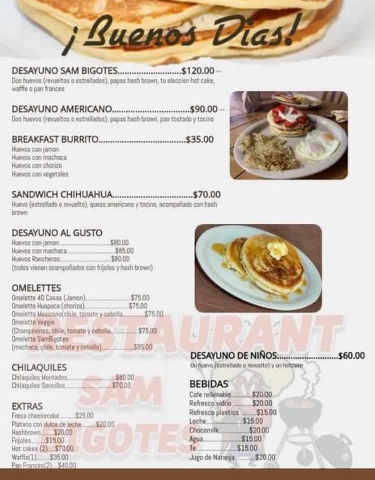 Menu at Restaurante Sam Bigotes, Ciudad Madera