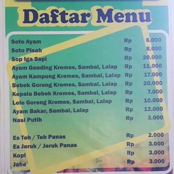 Menu at Rumah Makan Rama Sari restaurant, Muntilan