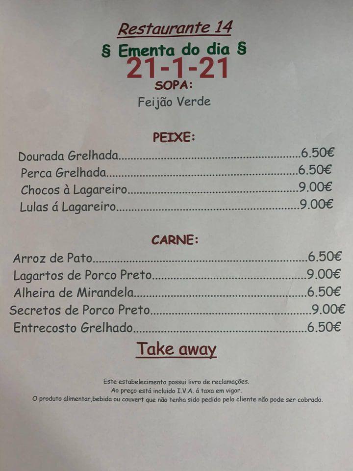 Menu em 14 restaurante, Castelo Branco, R. Dr. Jorge Costa 1