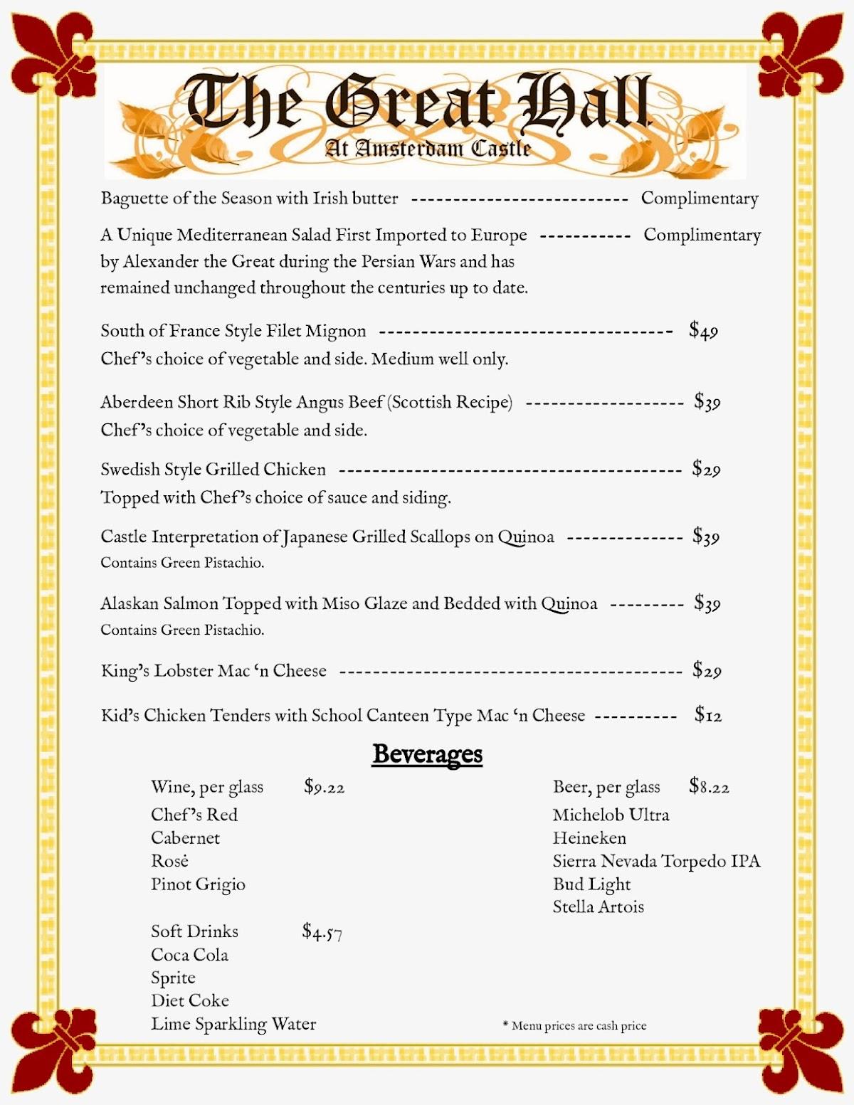 Menu at Amsterdam Castle NY Inc. restaurant, Amsterdam