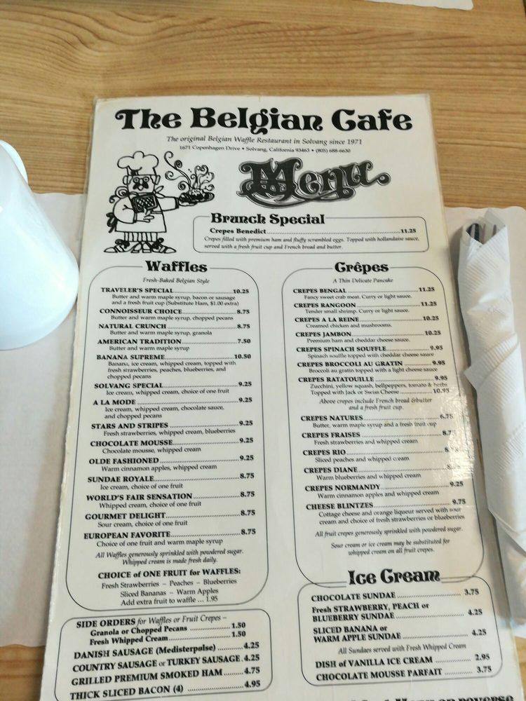 Menu at Belgian Cafe, Solvang