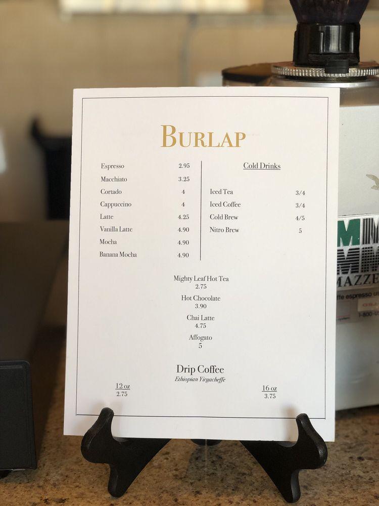 Menu at Burlap Coffee cafe, Oakland, 511 40th St