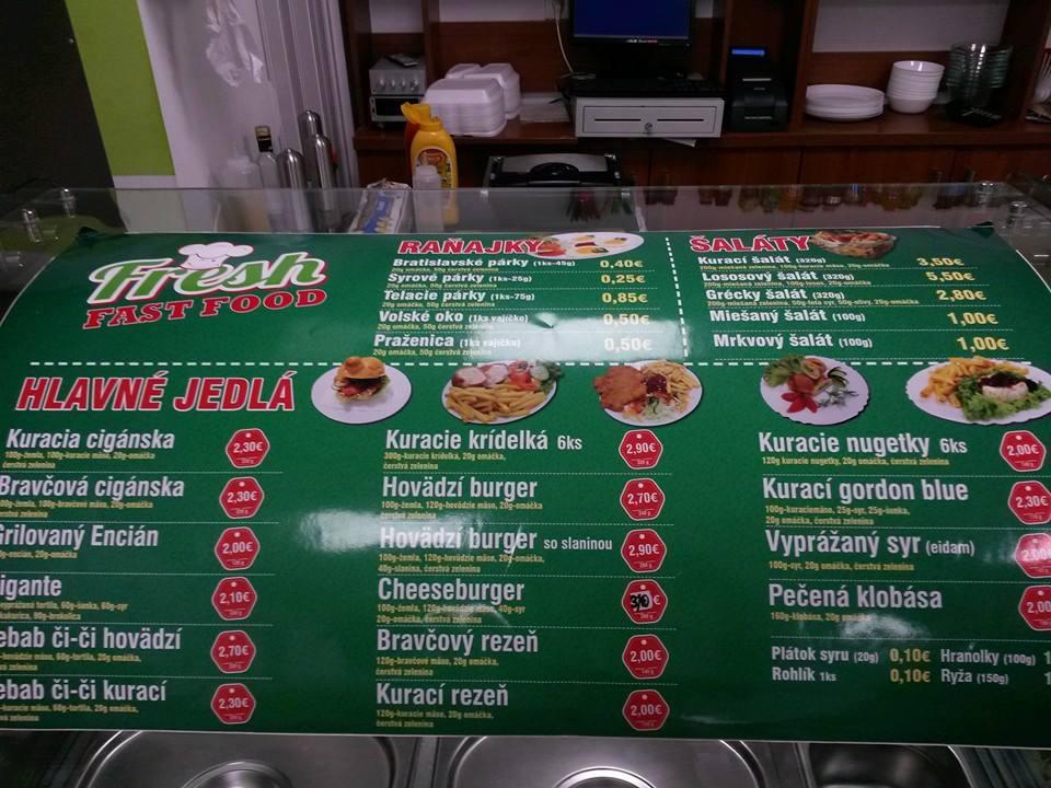 Menu at Fresh food restaurant, Senec