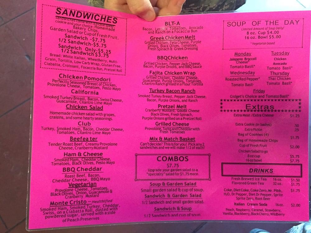 Menu at Gidgets Sandwich Shack restaurant, Wichita Falls
