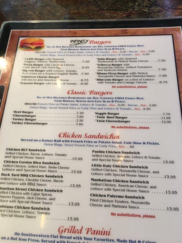 Menu at Infinity Diner restaurant, West Babylon