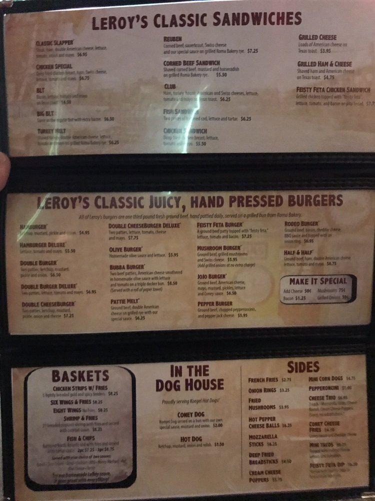 Menu at LeRoy's Classic Bar & Grill, Lansing