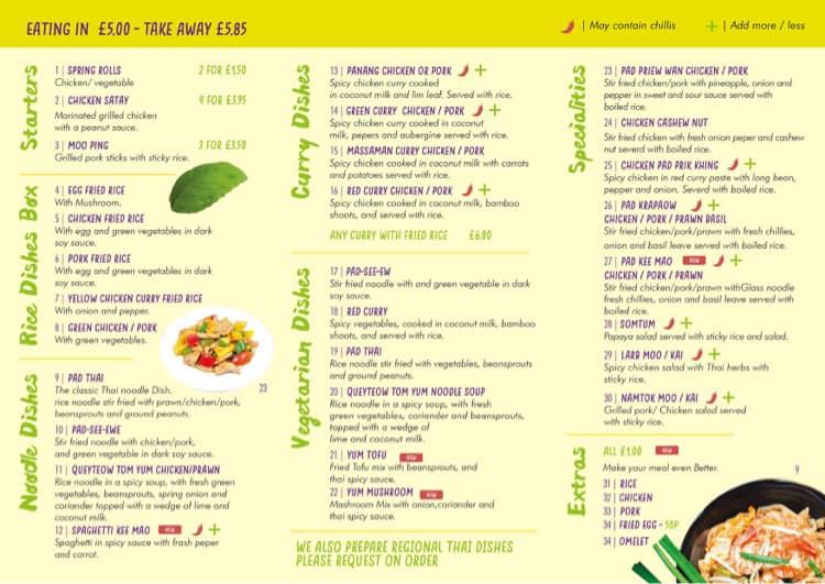 Menu at Thai food cafe, Neath, General Market