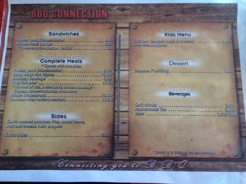 Menu at The BBQ Connection, Ramstein-Miesenbach, Carl-Zeiss-Straße 3A