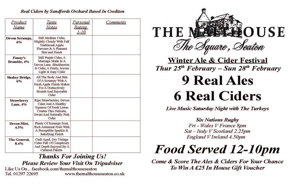 Menu at The Malt House pub & bar, Seaton