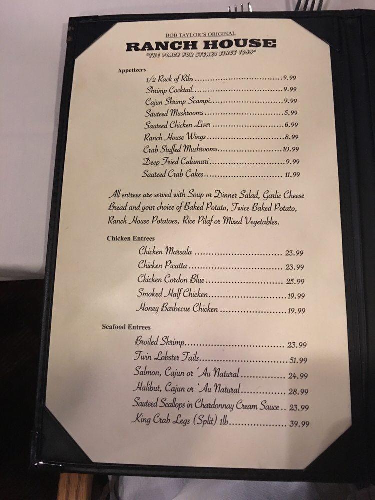 Menu at Bob Taylor's Ranch House pub & bar, Las Vegas