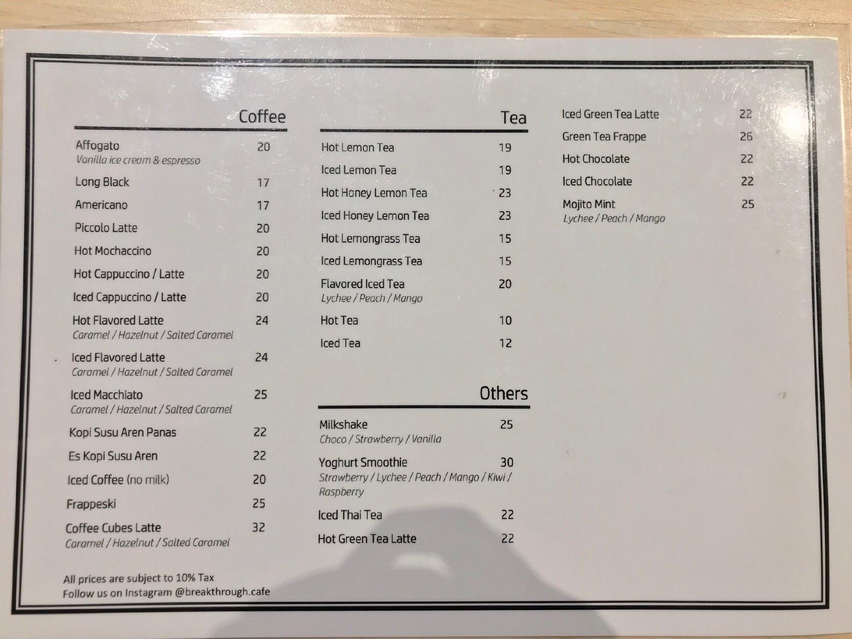 Menu at Breakthrough Cafe & Coffee, Bandung