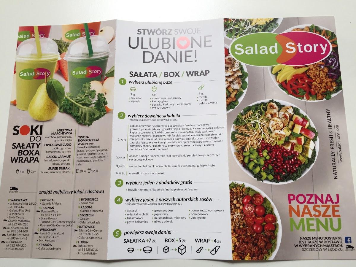 Menu at Salad Story restaurant, Kraków, Henryka Kamieńskiego 11