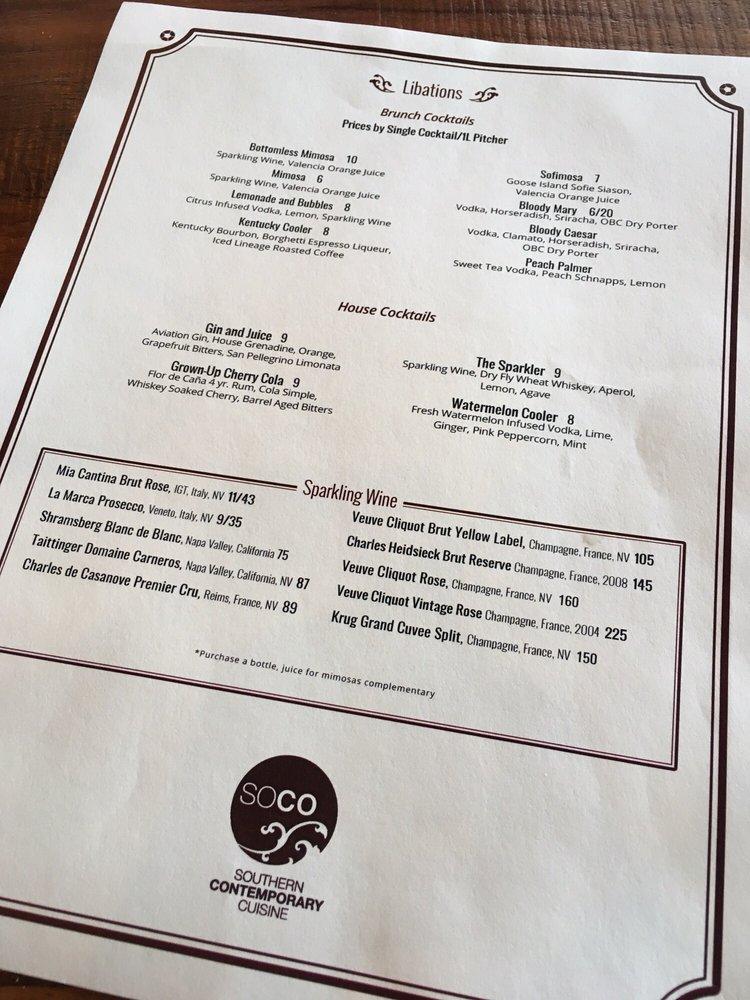 Menu at Soco Restaurant, Orlando