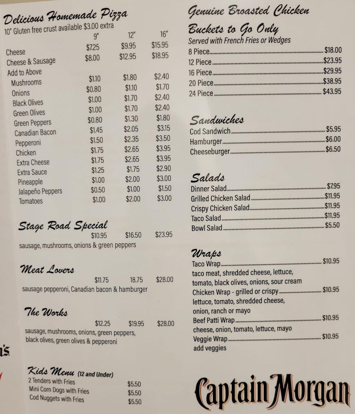 Menu at Stage Road Inn pub & bar, Sturgeon Bay