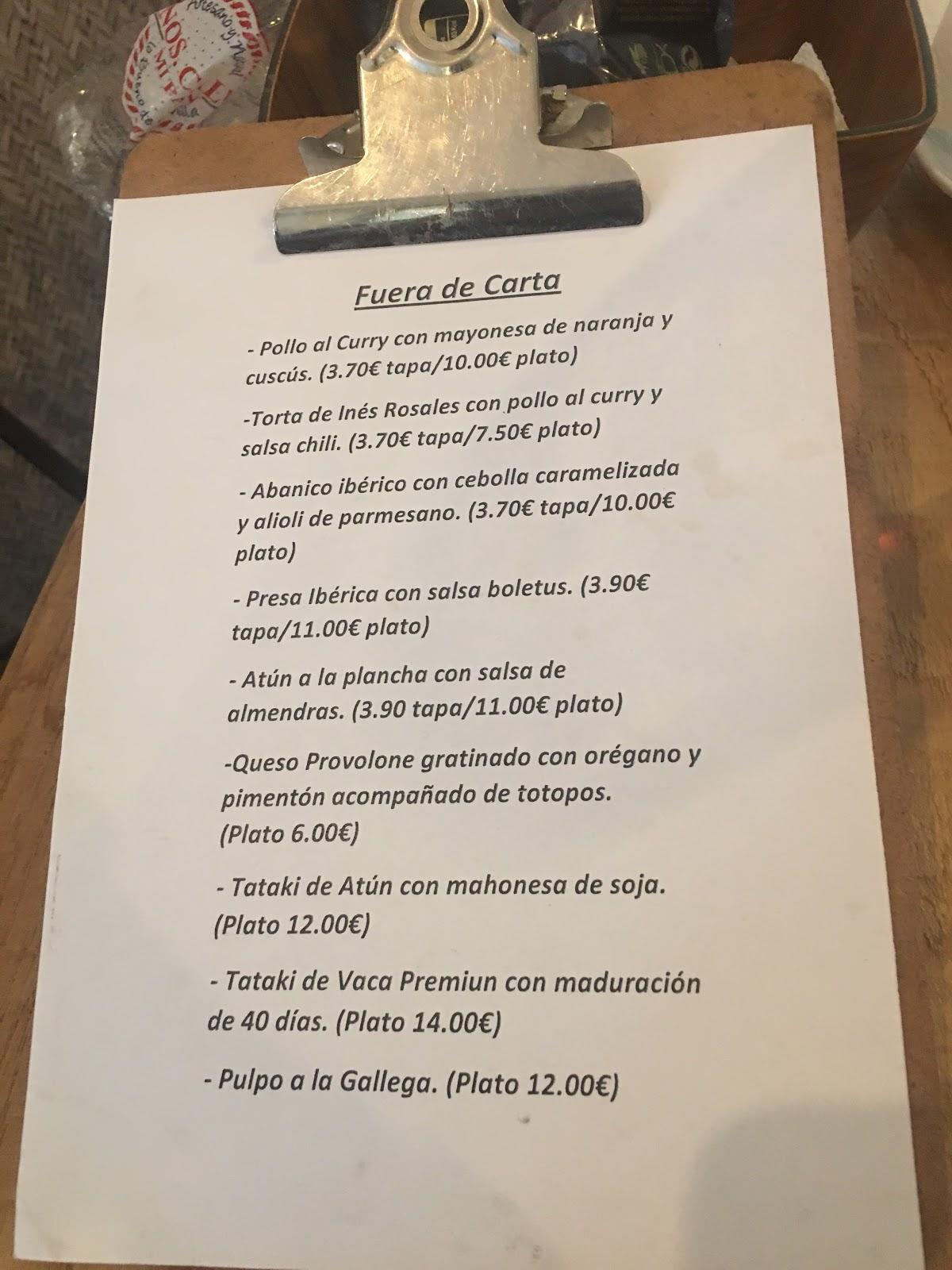 Carta del pub y bar TABERNA MONTEQUINTO, Montequinto