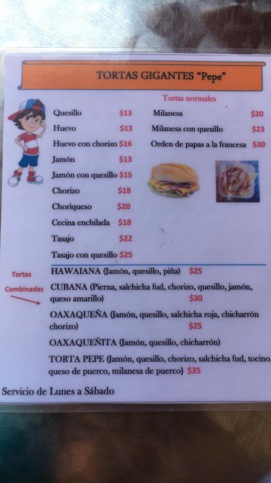 Menu at Tortas gigantes pepe restaurant, San Jacinto Amilpas