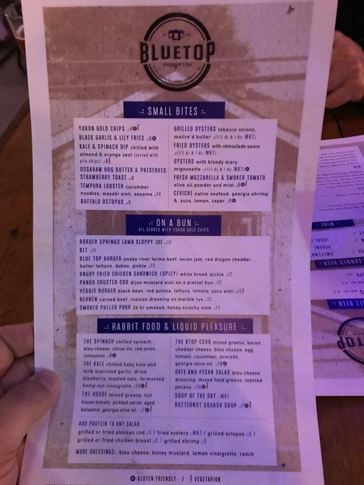 Menu at BLUETOP Restaurant, Chamblee