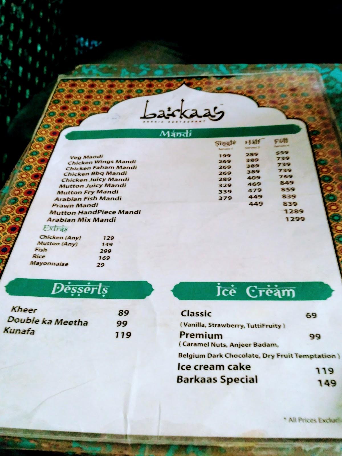 Menu at Barkas Arabian Kitchens, Rajahmundry, Near
