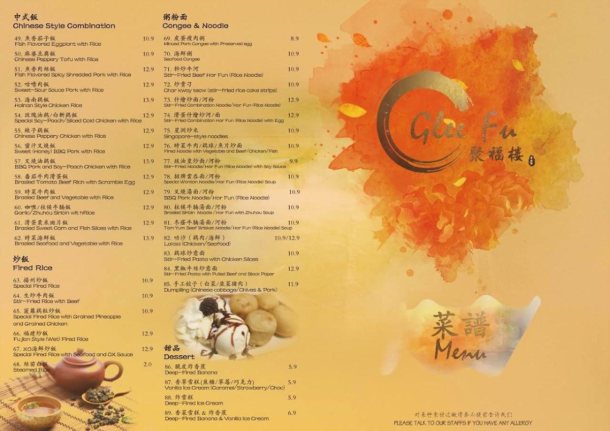 Menu at Glee Fu Chinese Restaurant, Milton