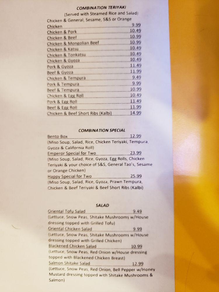 Menu at Happy at the Bay Teriyaki restaurant, Gig Harbor