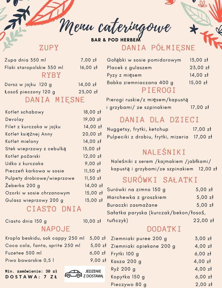 Menu at Hotel Pod Herbem Sala weselna restauracyjna bankietowa ...