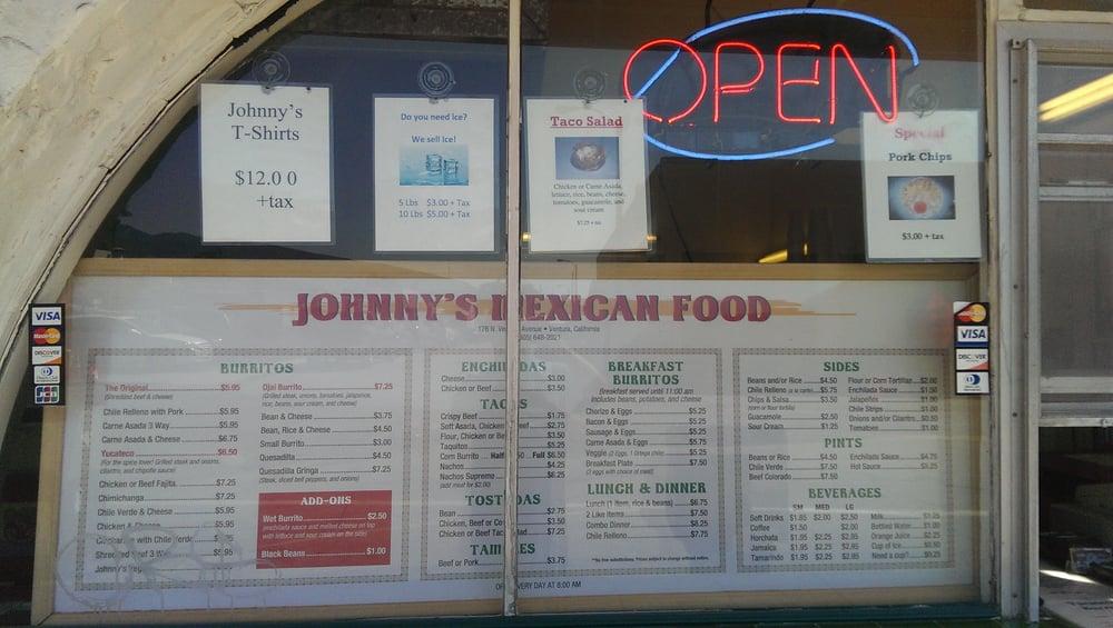 Menu at Johnny's Mexican Food restaurant, Ventura