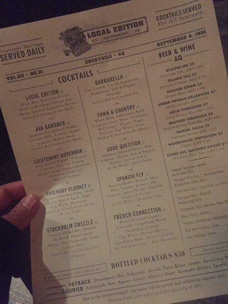 Menu at Local Edition pub & bar, San Francisco