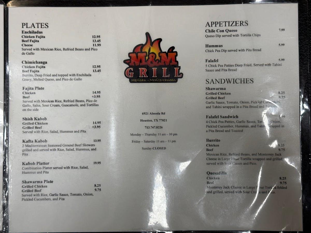 Menu at M&M Grill restaurant, Houston, Almeda Rd