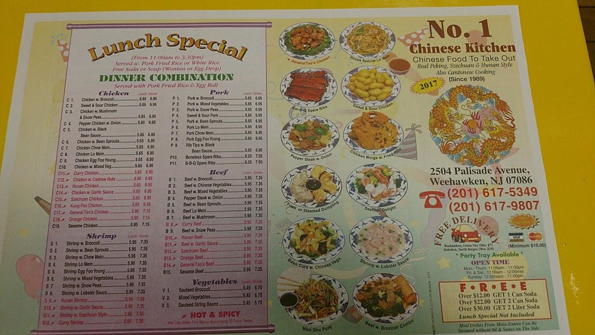 Menu at Number One restaurant, Weehawken, Palisade Ave