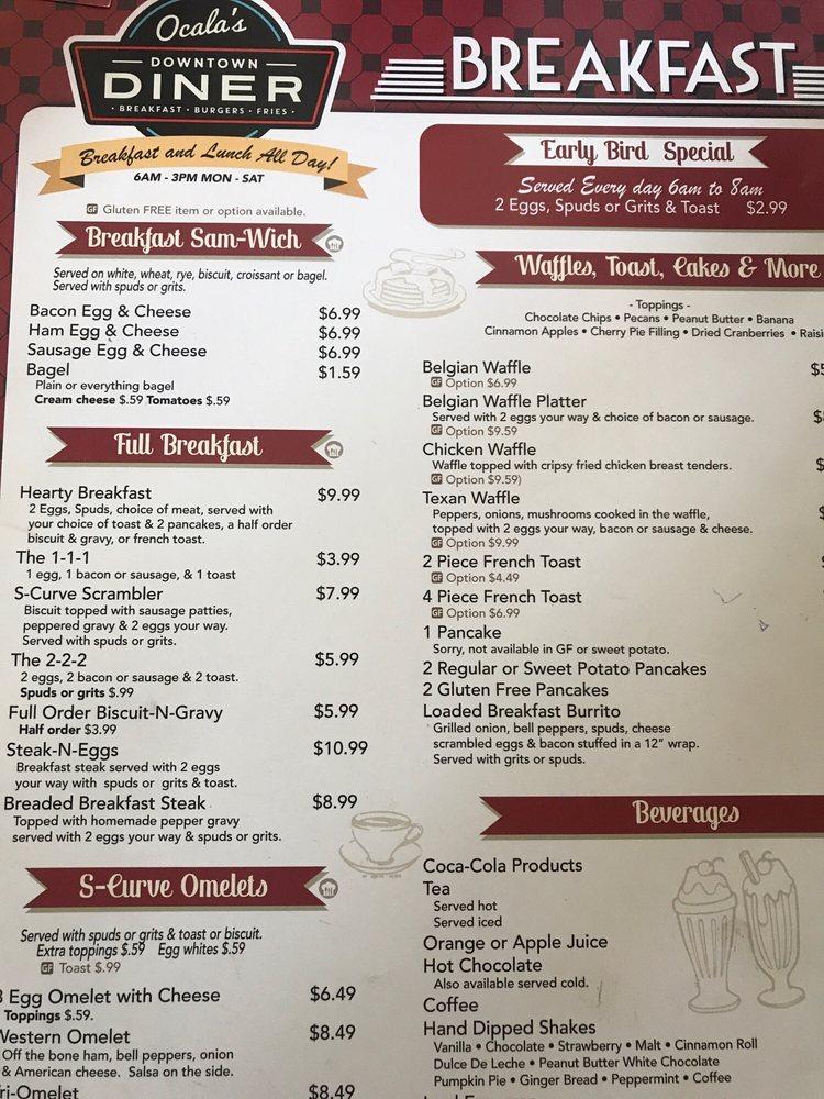 Menu at Ocala Downtown Diner restaurant, Ocala