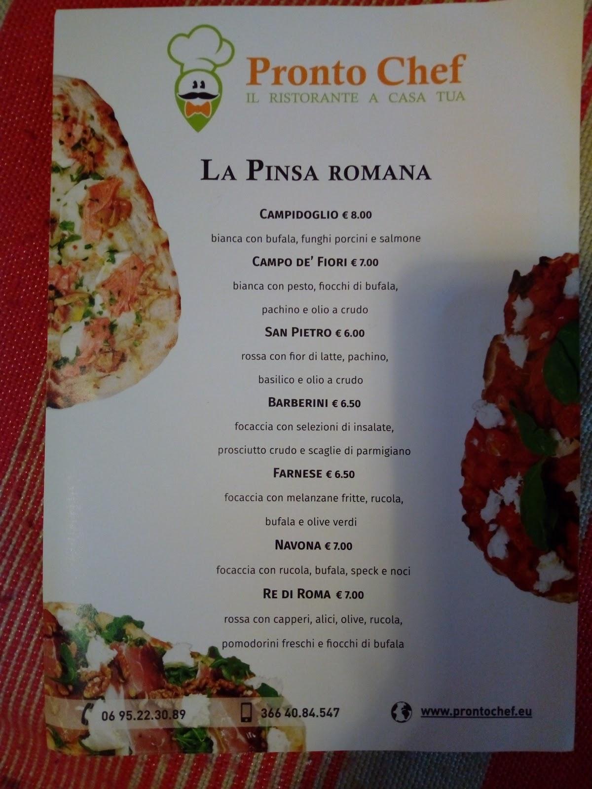 Menu da Pronto Chef pizzeria, Roma