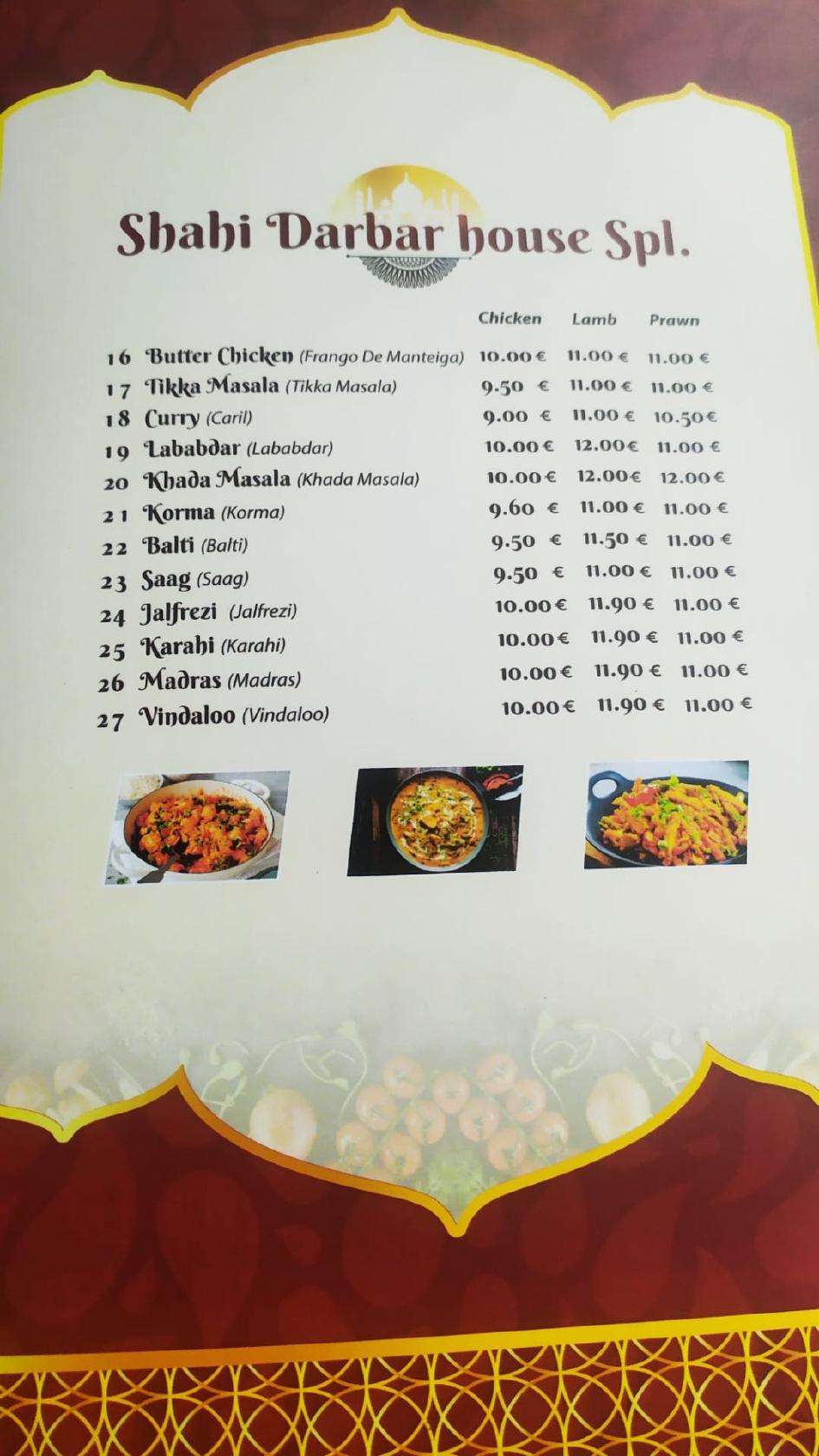 Menu at Shahi Darbar Indian Cuisine Armação, Armação de Pêra