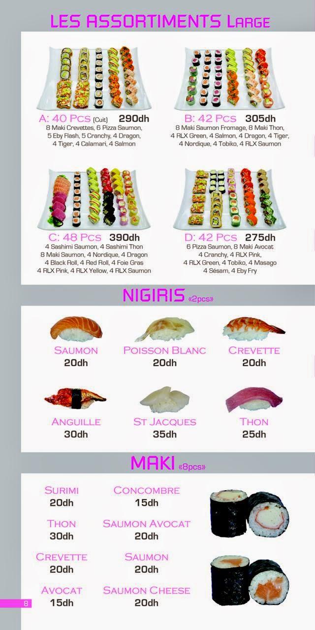 Menu au Sushi Box restaurant, Rabat, 18 Maha Ryad
