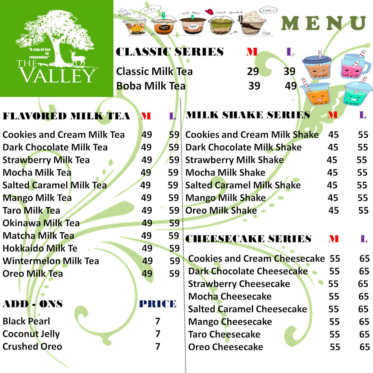 Menu at The Valley Milk Tea Hub - Bicol Area, Caloocan