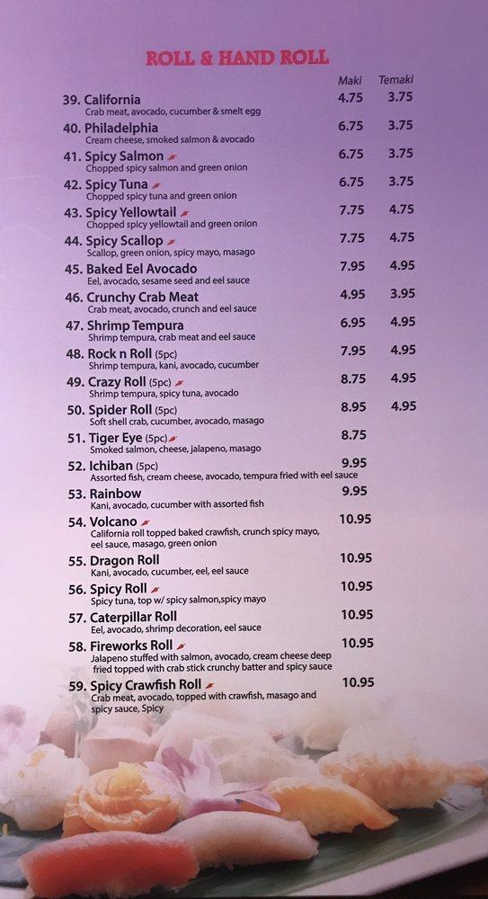 Menu at Yoko Japanese Kitchen restaurant, Cypress