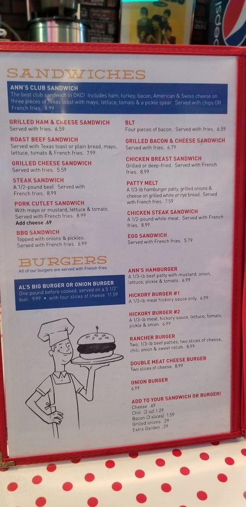 Menu at Ann's Chicken Fry House & Gift Shop restaurant, Oklahoma City