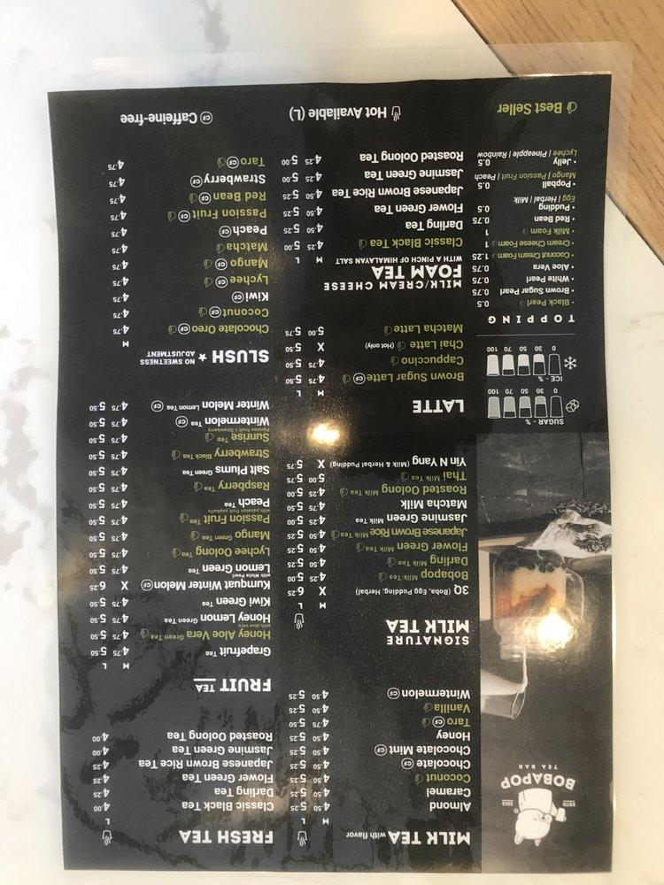 Menu at Bobapop Tea Bar, Germantown