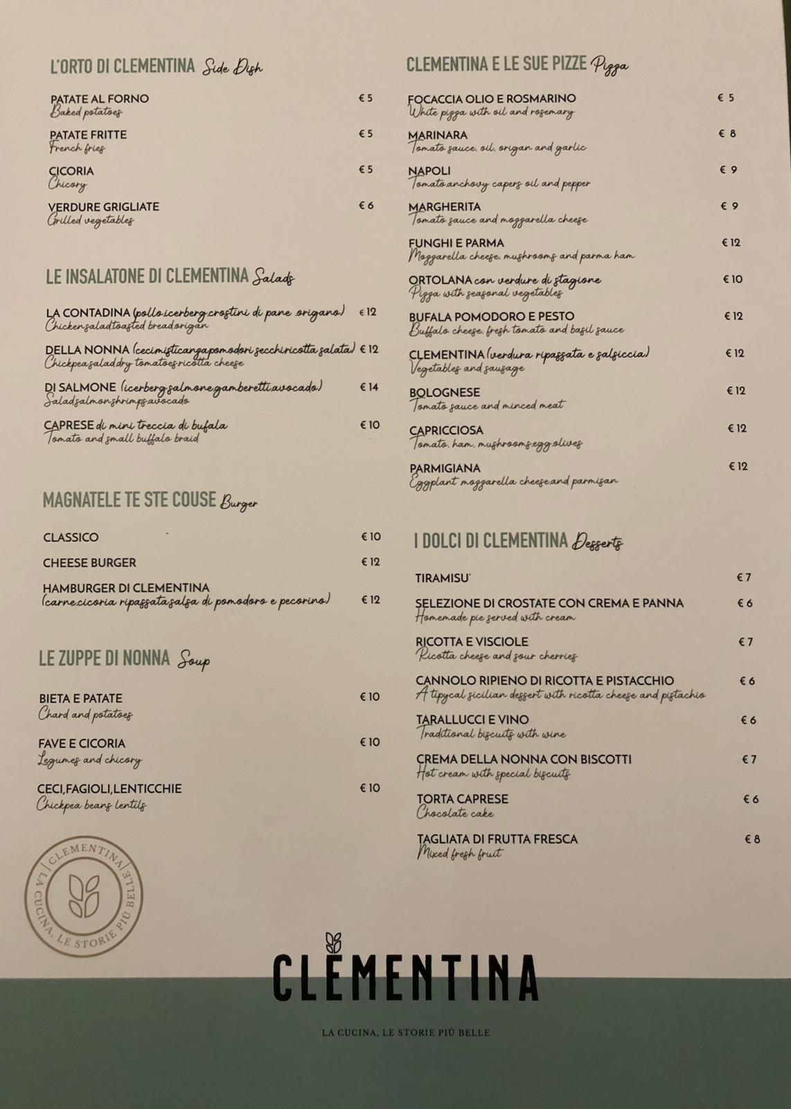Menu at Clementina: la cucina, le storie più belle. restaurant, Rome