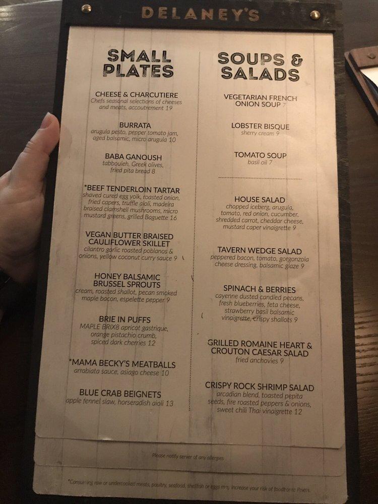 Menu at Delaney's Tavern pub & bar, Orlando