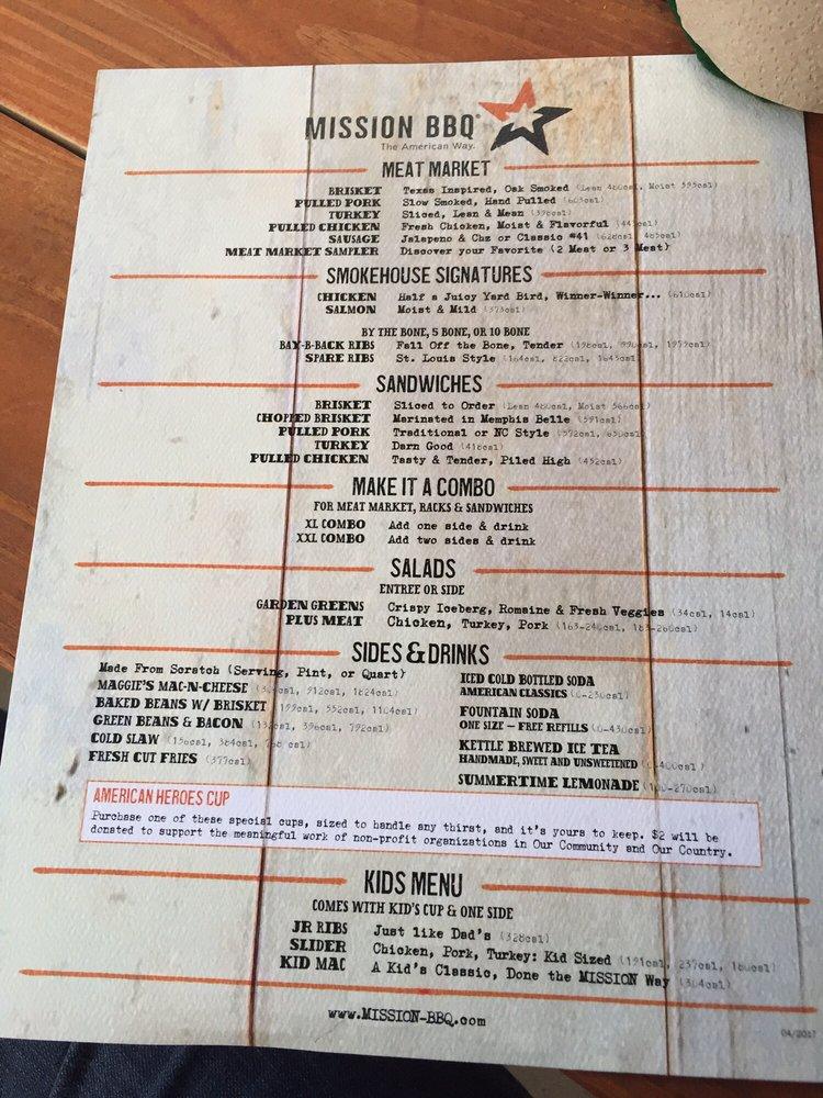 Menu at MISSION BBQ, Woodbridge