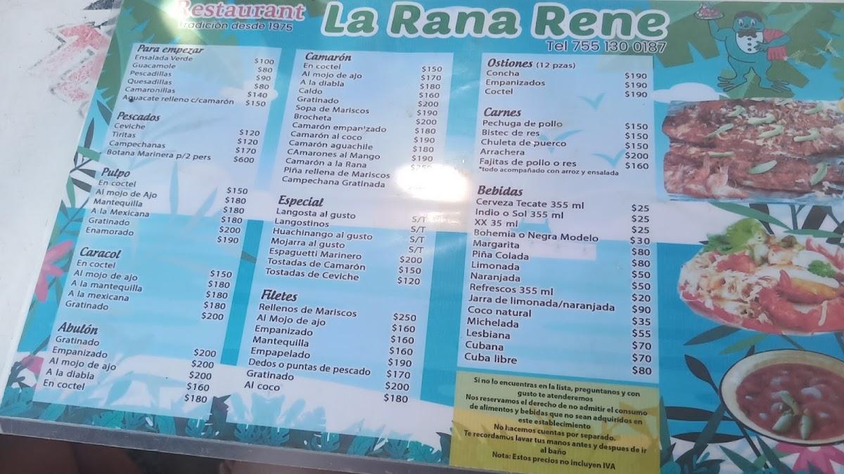 Menu at Restaurante la Rana Rene, Zihuatanejo